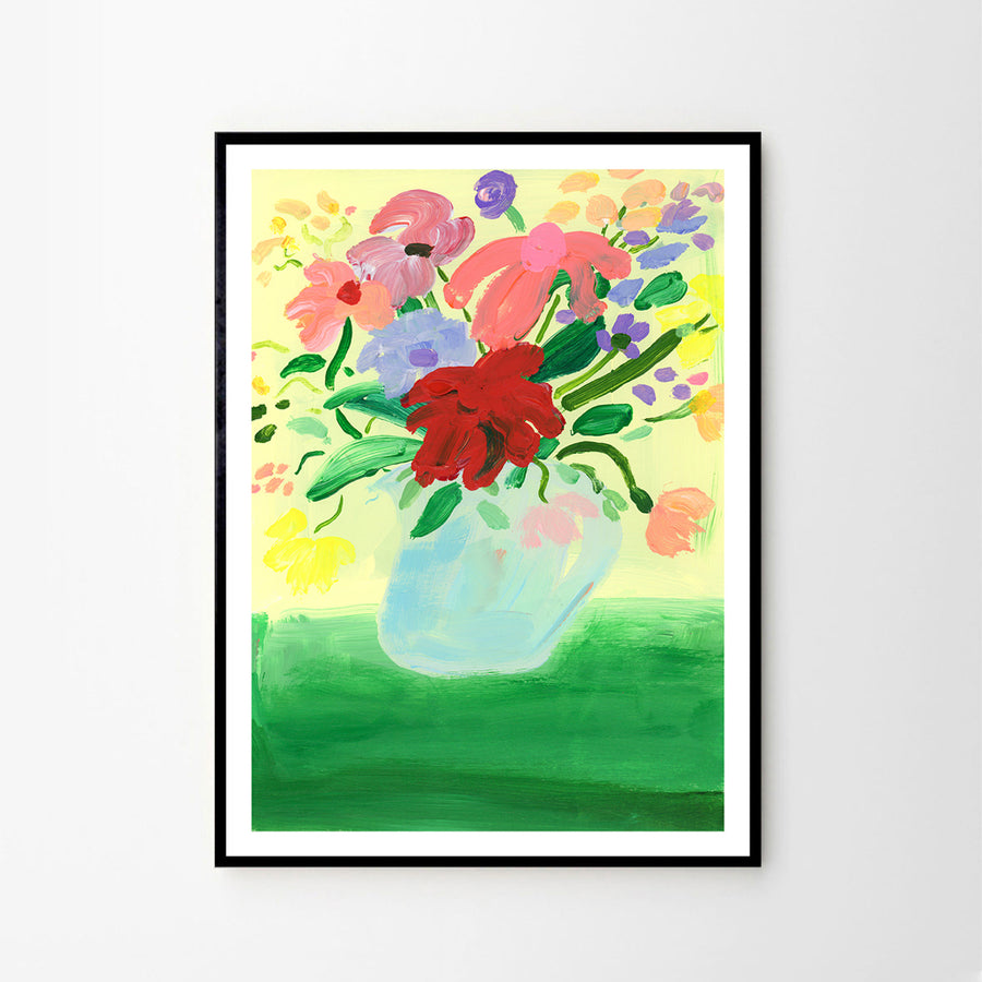 THE POSTER CLUB Katy Smail Flowers on Green Tablecloth A4 - MIRUMU
